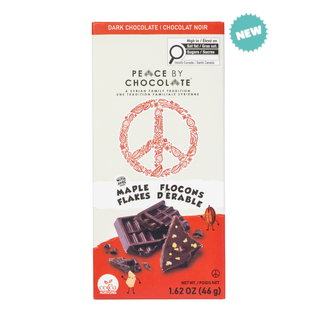 46g New Peace Bar Dark Chocolate with Maple Flakes – Peace by Chocolate