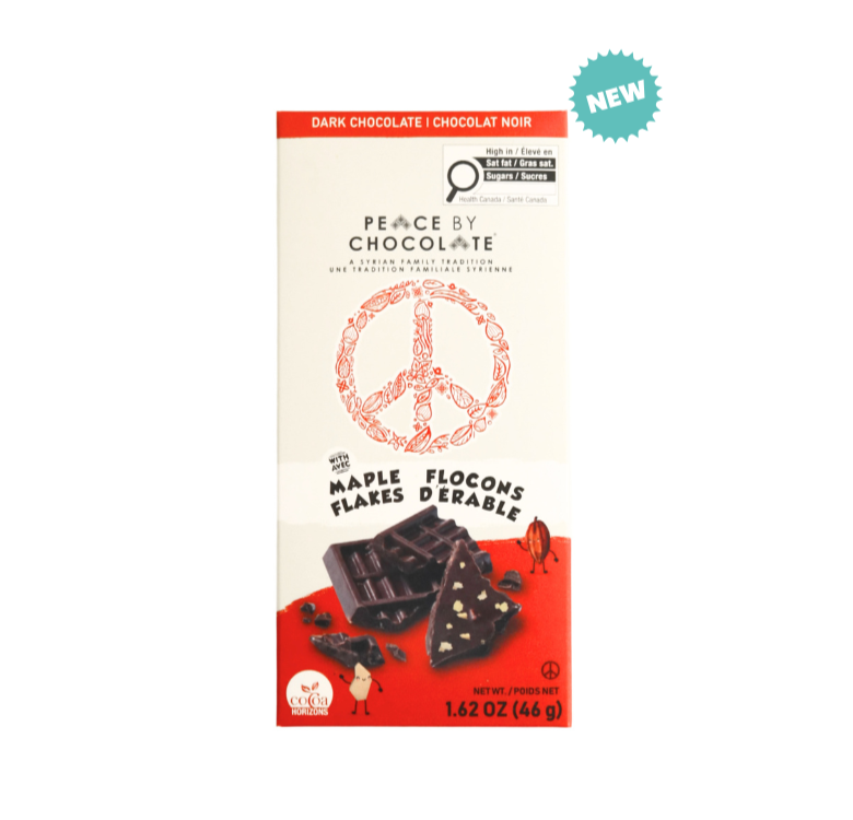 46g New Peace Bar Dark Chocolate with Maple Flakes – Peace by Chocolate