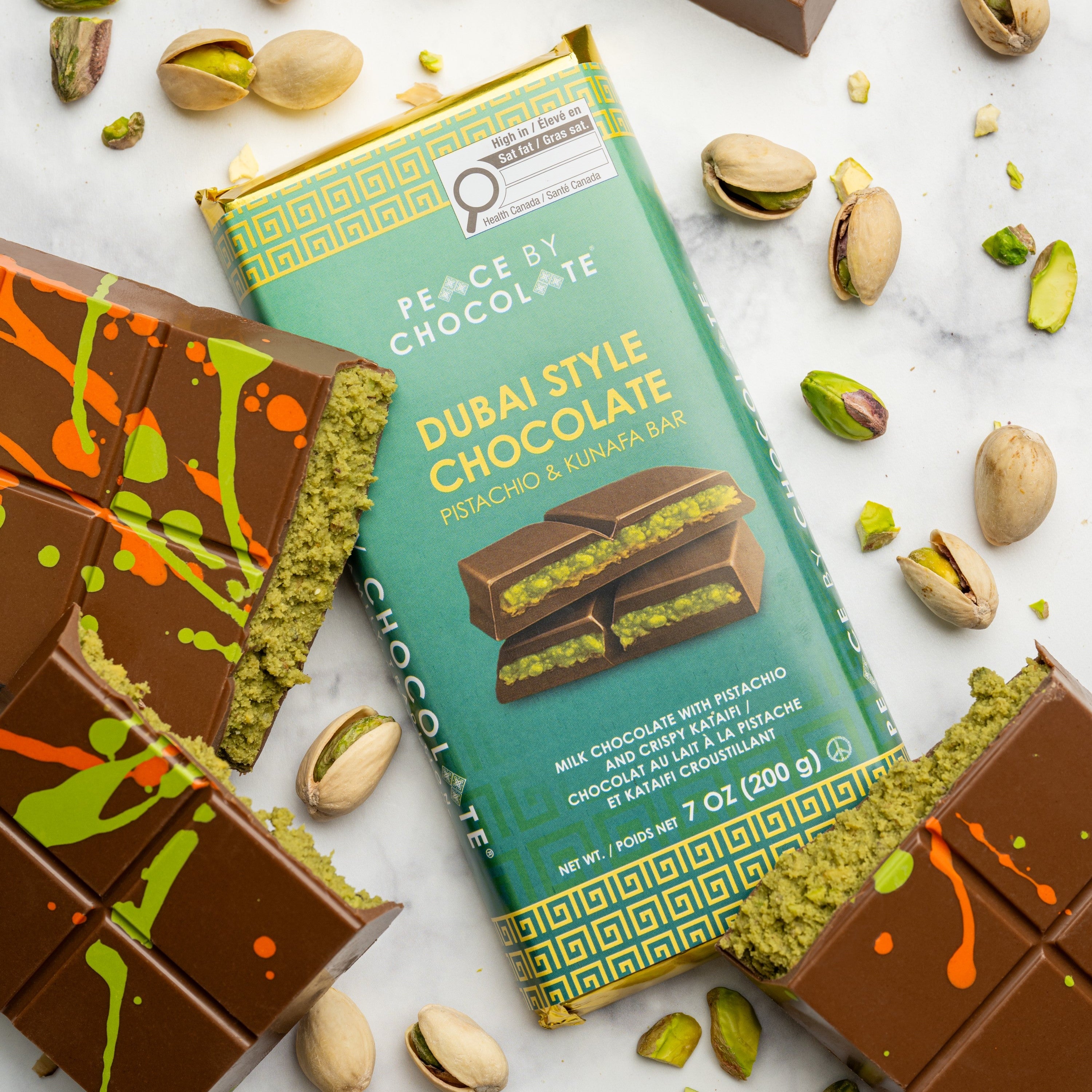 200g Dubai-Style Milk Chocolate Pistachio and Crispy Kataifi Filling B – Peace by Chocolate